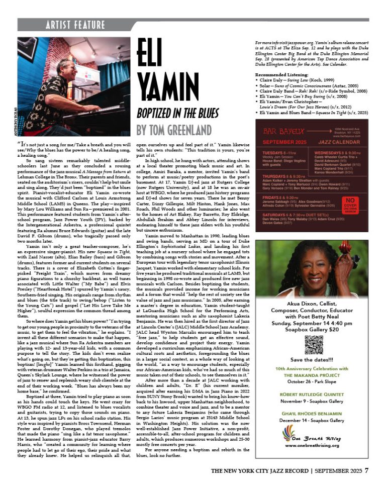 Eli Yamin | Jazz & Blues Pianist, Composer, Singer, Producer, Educator.